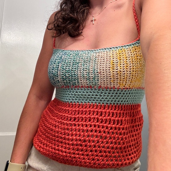 Tops | Handmade Crochet Multicolored Tank Top | Poshmark